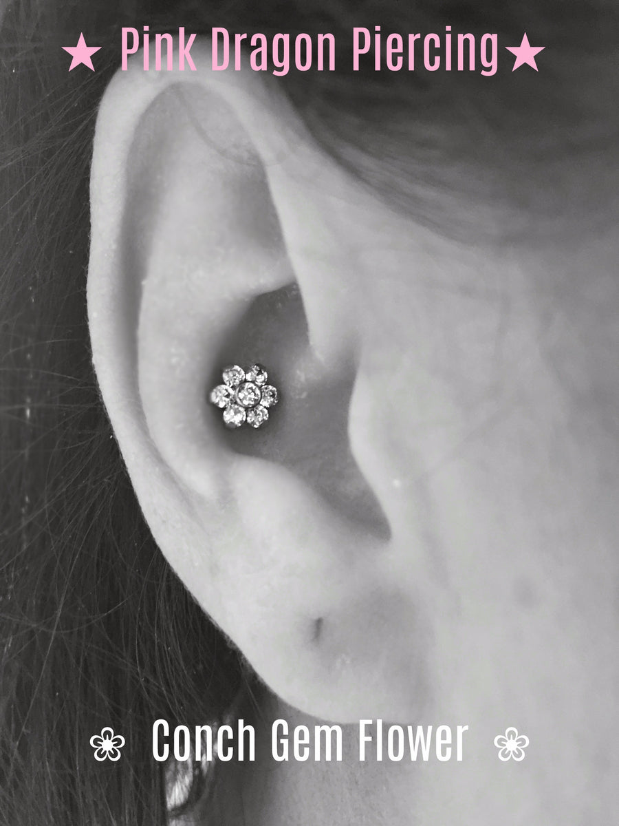 PIERCING WITH Titanium Claw Set Gem Flower – Pink Dragon Piercing