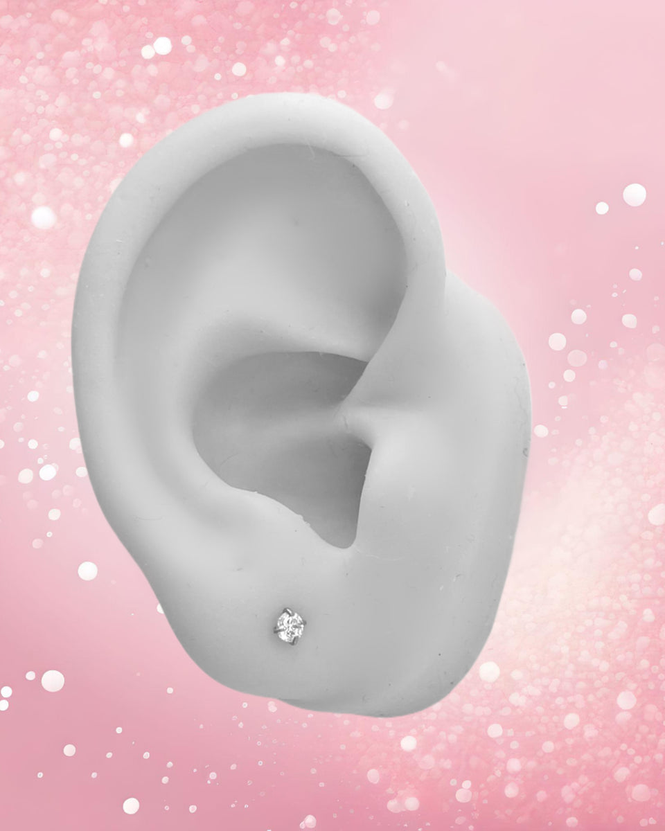 EAR LOBE PIERCING WITH Titanium Claw Set Gem Labrets – Pink Dragon Piercing