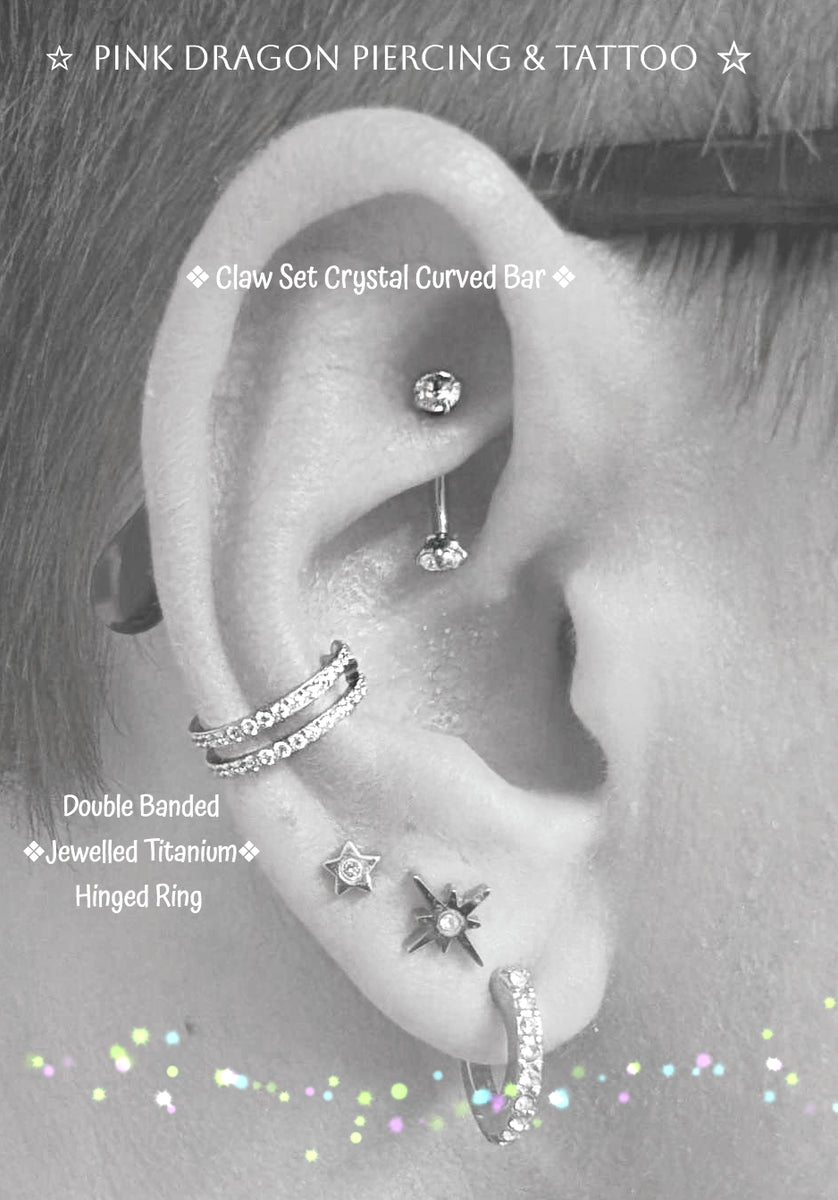 PIERCING WITH Claw Set Crystal Curved Bar – Pink Dragon Piercing